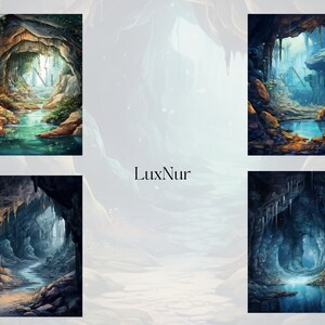 Watercolor Enchanted Caves Digital Paper, Printable Magical Underwater ...