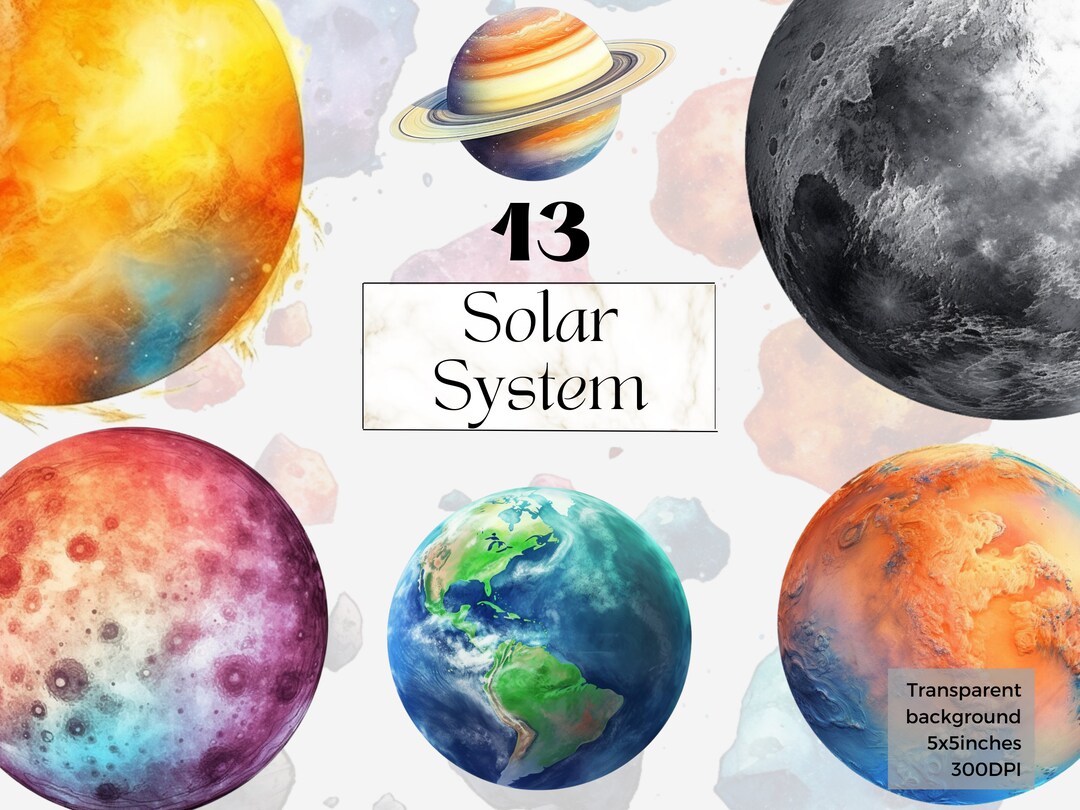 Solar System Clipart Printable, Watercolor Outer Space Png, Planets ...