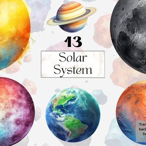 Solar System Clipart Printable, Watercolor Outer Space Png, Planets ...