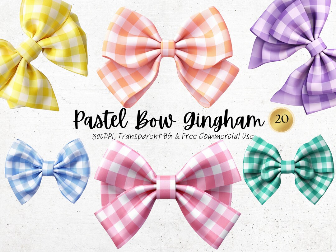 Watercolor Pastel Bow Gingham Clipart Printable Plaid Pattern Png ...