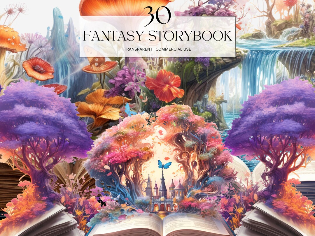 Watercolor Fantasy Storybook Clipart, Printable Fall Book Ephemera Png ...