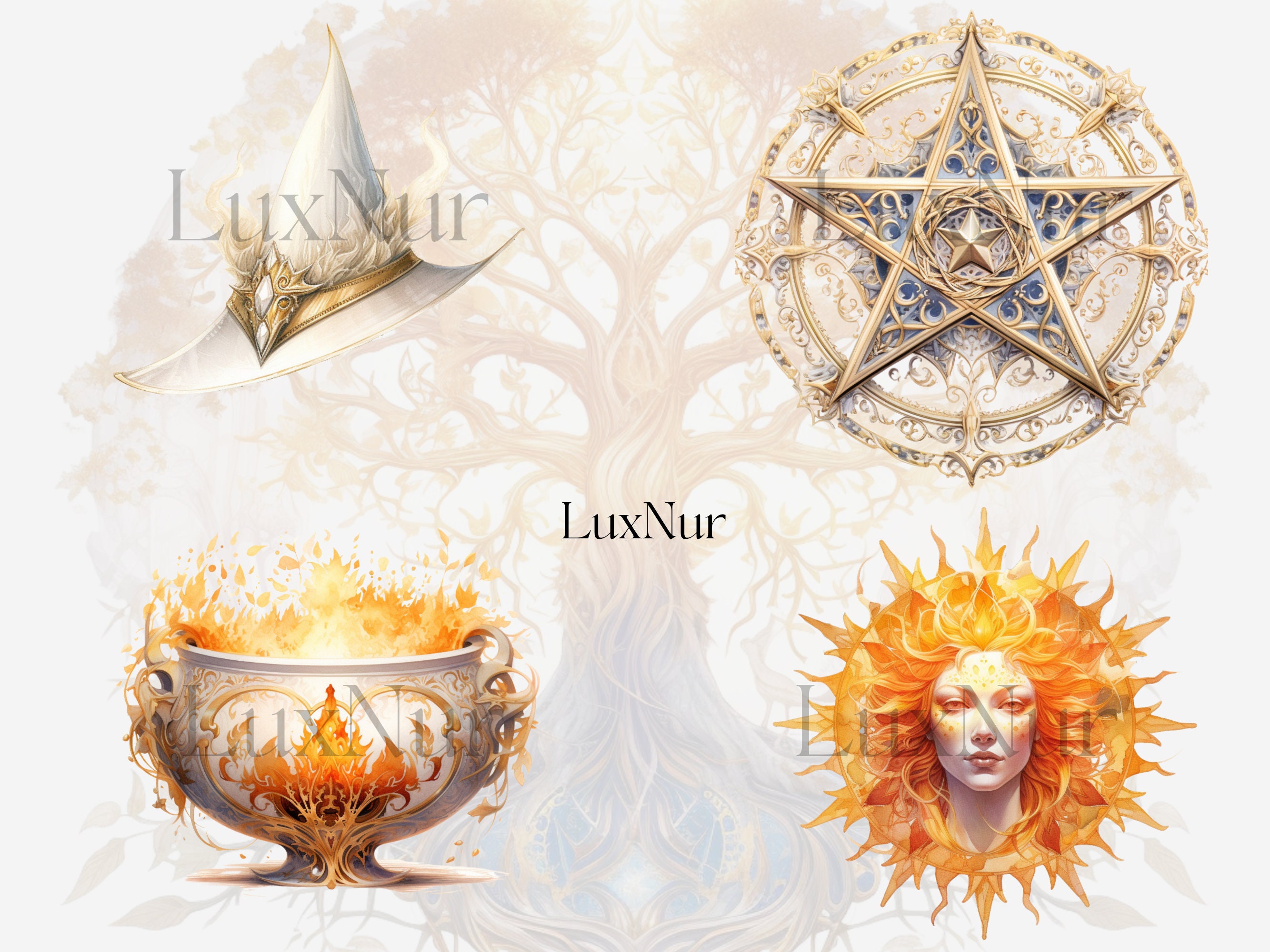 Watercolor Sun Summoner Witch Clipart Png Light Academia - Etsy