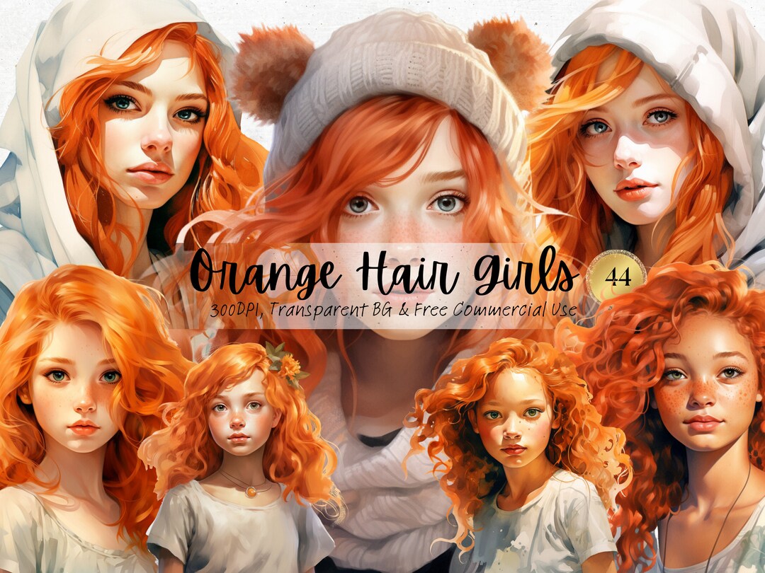 Watercolor Orange Hair Girls Clipart, Printable Red Hair Doll Png ...