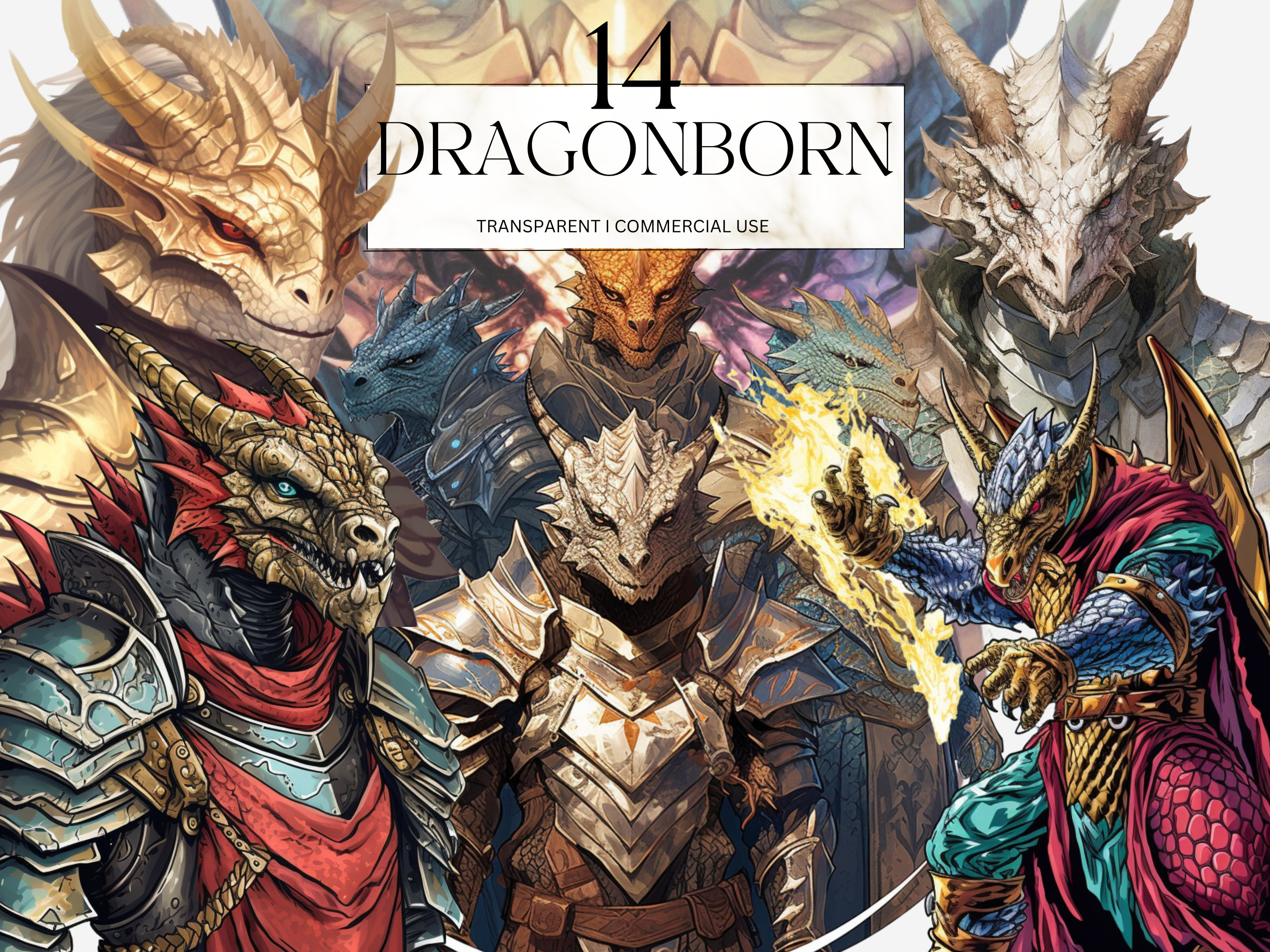 Watercolor Dragonborn Clipart Printable Dungeons and Dragons - Etsy