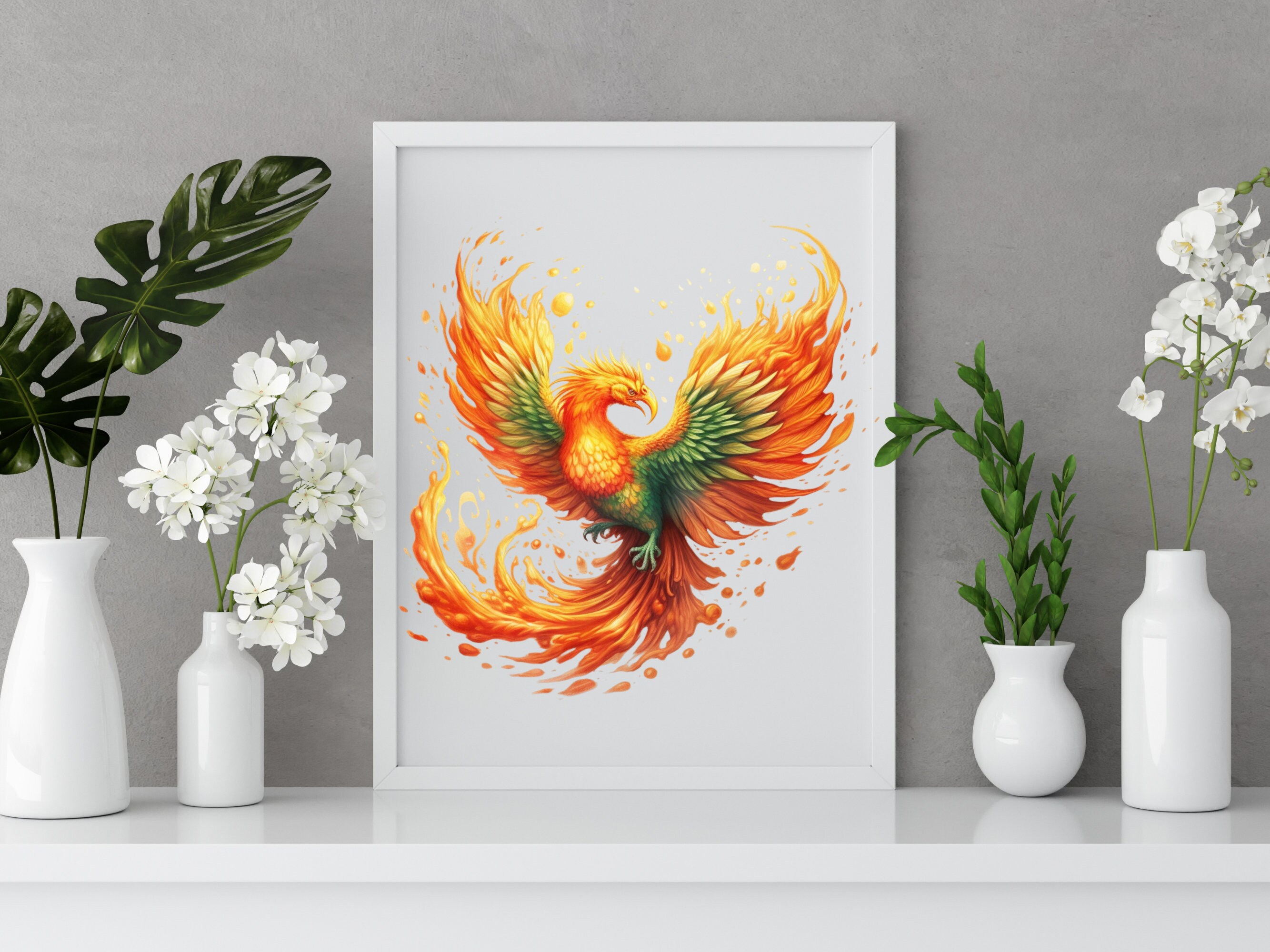Watercolor Phoenix Clipart Printable Gold Red Blue Floral - Etsy UK