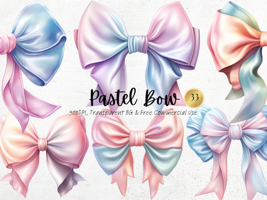 Watercolor Pastel Bow Clipart, Printable Kawaii Birthday Party Png ...