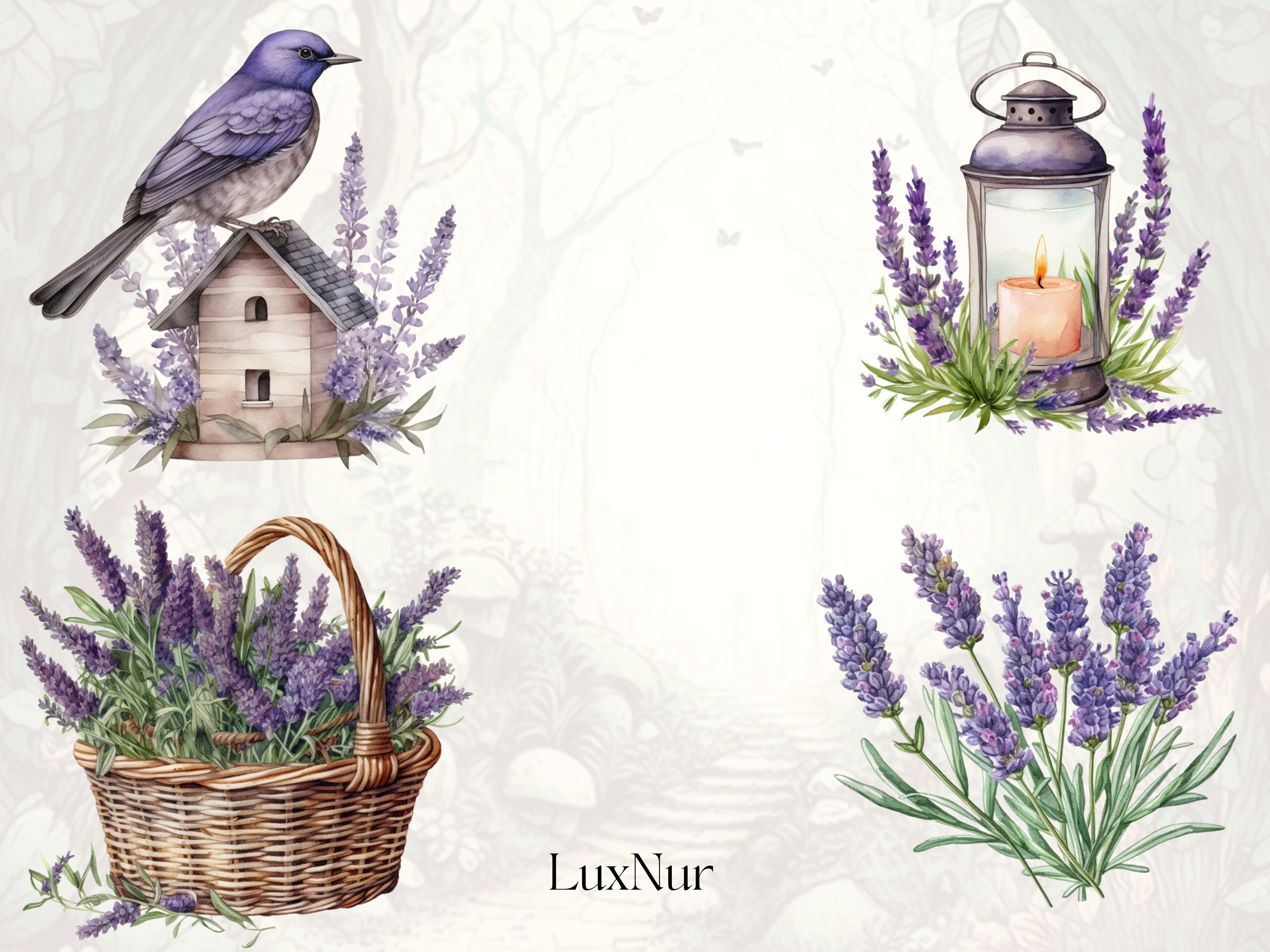 Watercolor Lavender Garden Png Clipart Printable Provence - Etsy