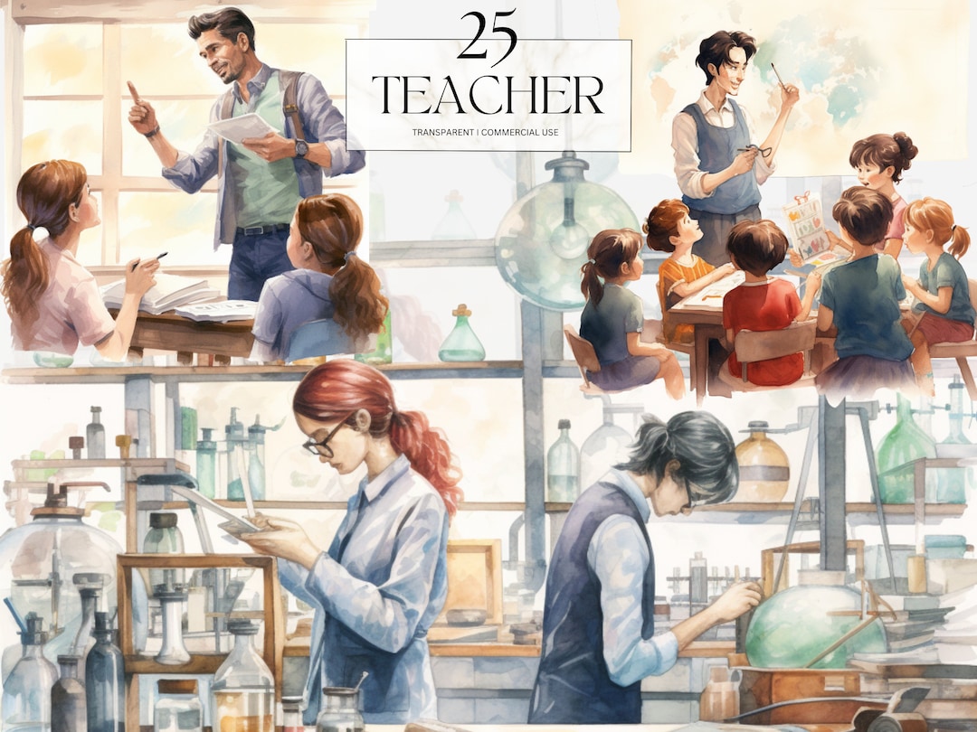 Watercolor Teacher Clipart, Printable Back to School Png, Elementary ...