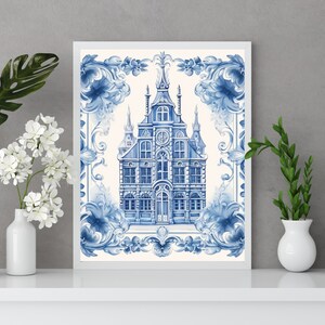 Watercolor Delft Blue Tile Architecture Digital Paper, Printable ...