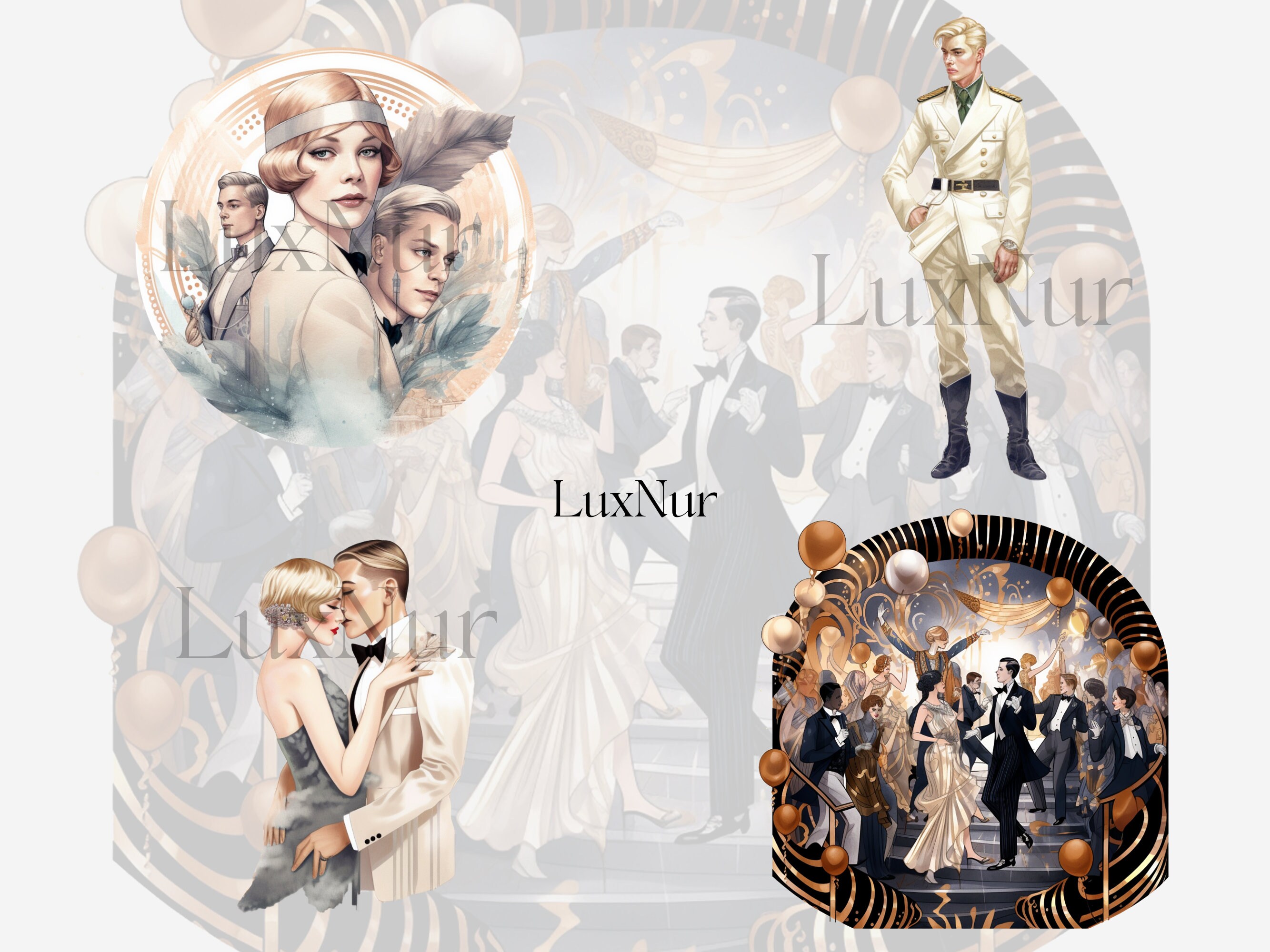 Watercolor the Great Gatsby Clipart Png Printable 1920s - Etsy