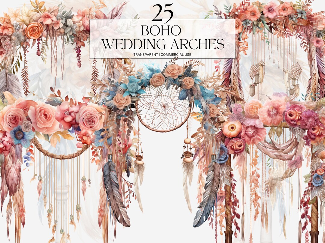 Watercolor Boho Wedding Arches Clipart, Printable Floral Ephemera Png ...