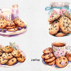 Watercolor Chocolate Chip Cookie Clipart, Printable Biscuit Dessert ...