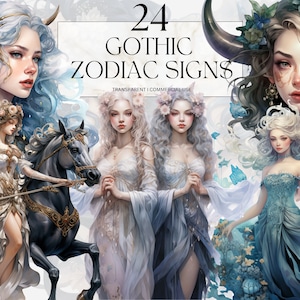 Watercolor Gothic Zodiac Signs Clipart, Printable Fantasy Medieval ...