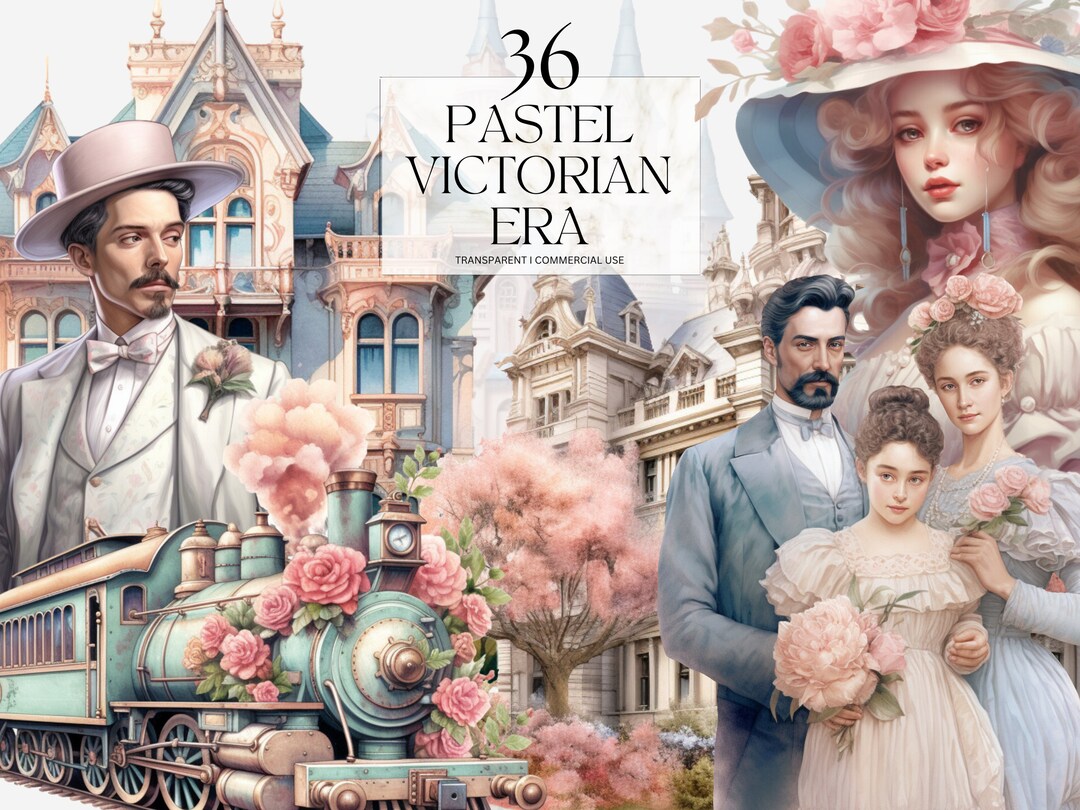 Watercolor Pastel Victorian Clipart, Printable Floral Retro Fashion ...