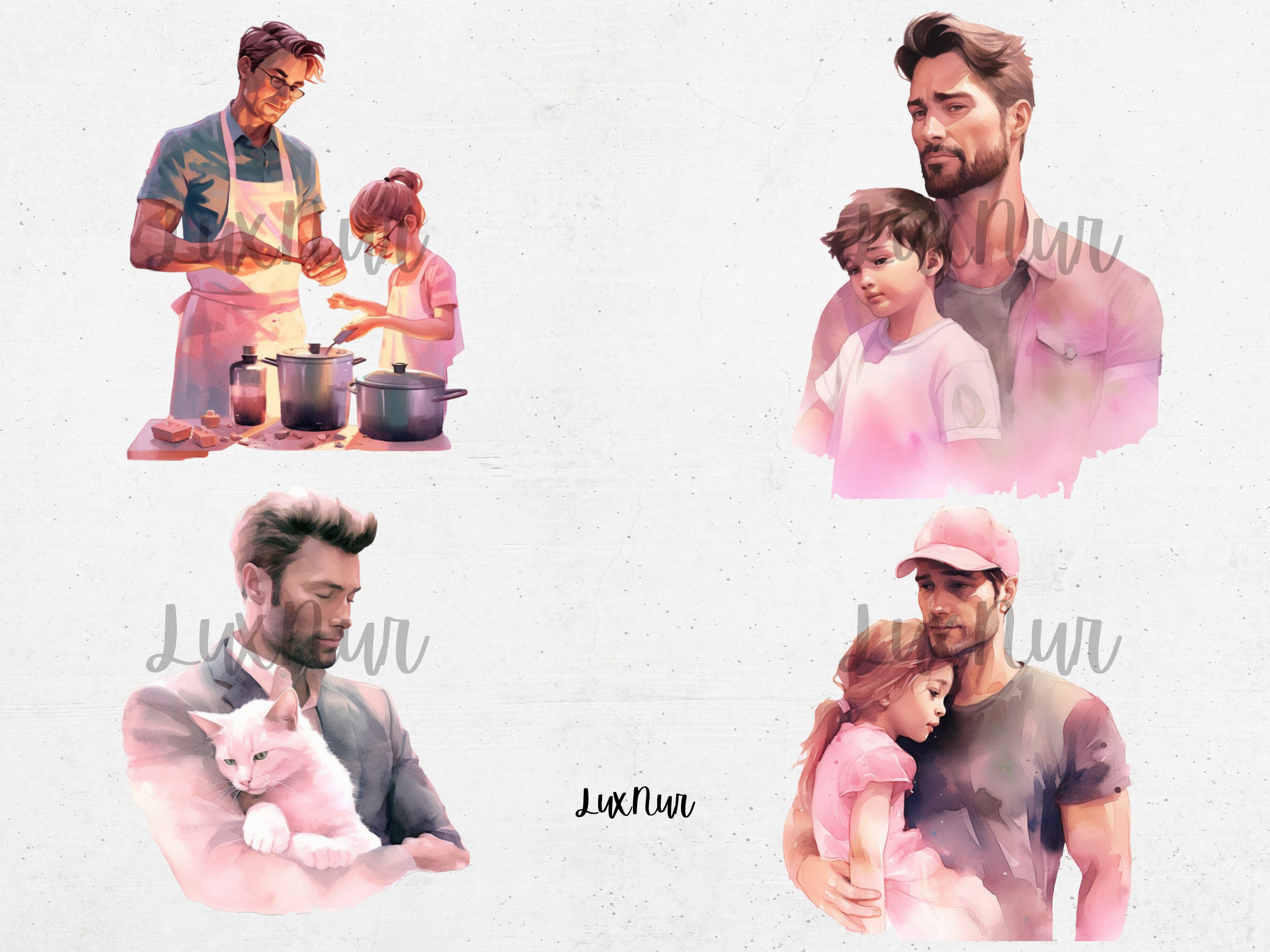 Watercolor Father's Day Clipart Printable Pink Dad Kids - Etsy Australia