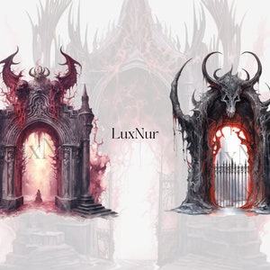 Watercolor Satanic Gates Clipart, Printable Hell Gate Png, Hell Clipart ...