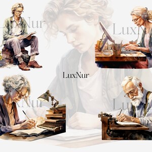 Watercolor Writer Clipart, Printable Novelist Professional Png, Poet ...