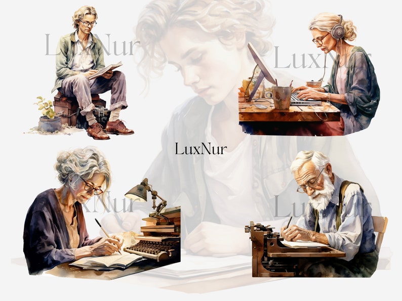 Watercolor Writer Clipart Printable Novelist Professional - Etsy