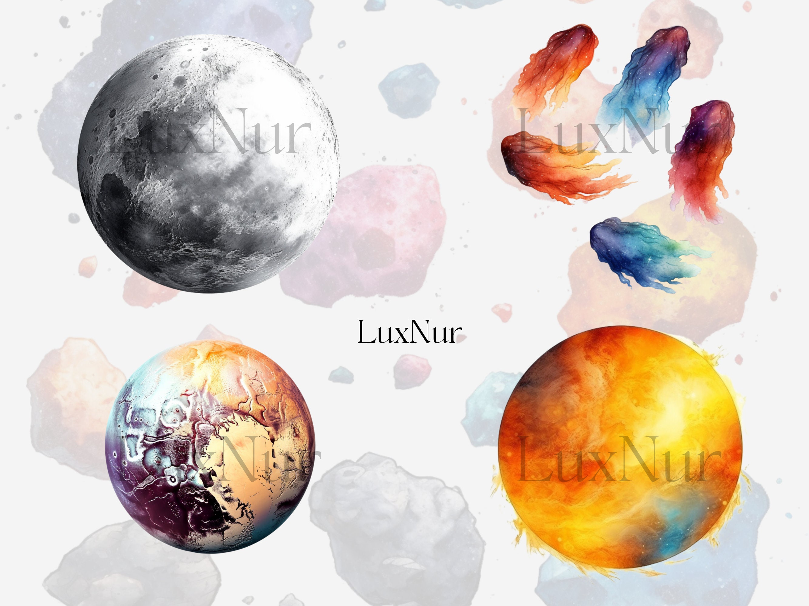 Solar System Clipart Printable Watercolor Outer Space Png - Etsy