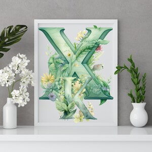 Alphabet Watercolor Png Clipart, Printable Green Floral Letter Wedding ...