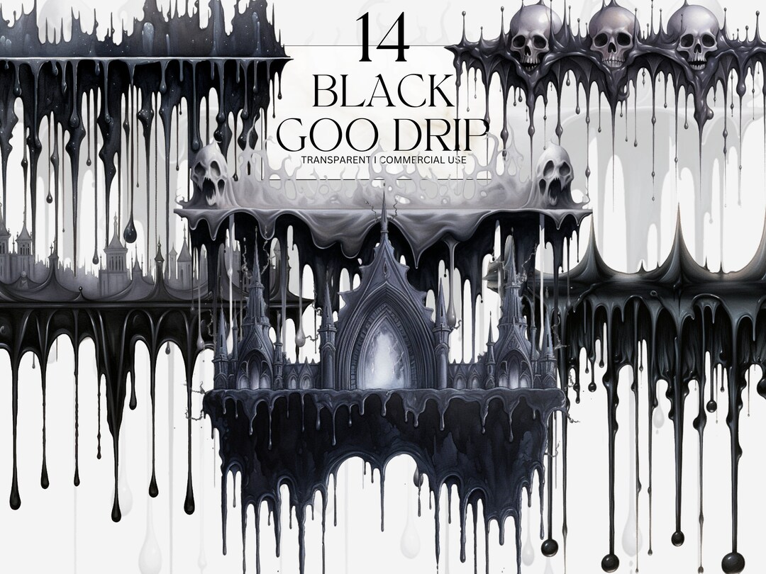 Black Goo Watercolor Drip Clipart, Printable Paint Splash Png, Gothic ...