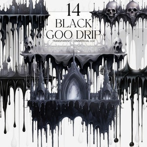 Black Goo Watercolor Drip Clipart, Printable Paint Splash Png, Gothic ...