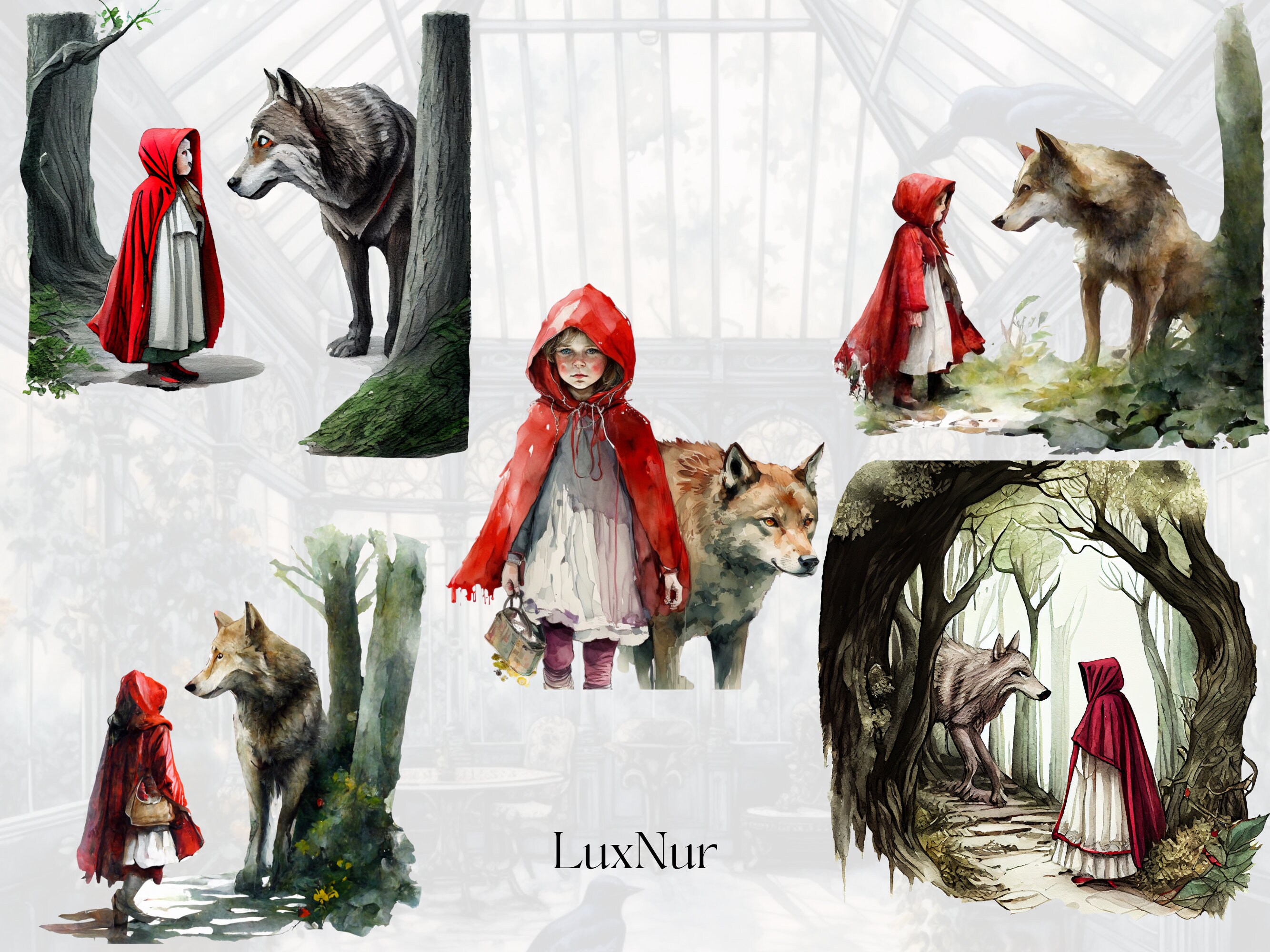 Watercolor Red Riding Hood Png Clipart Printable Fairytale - Etsy UK