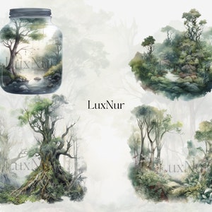 Watercolor Misty Enchanted Forest Clipart, Printable Fantasy Forest Png ...