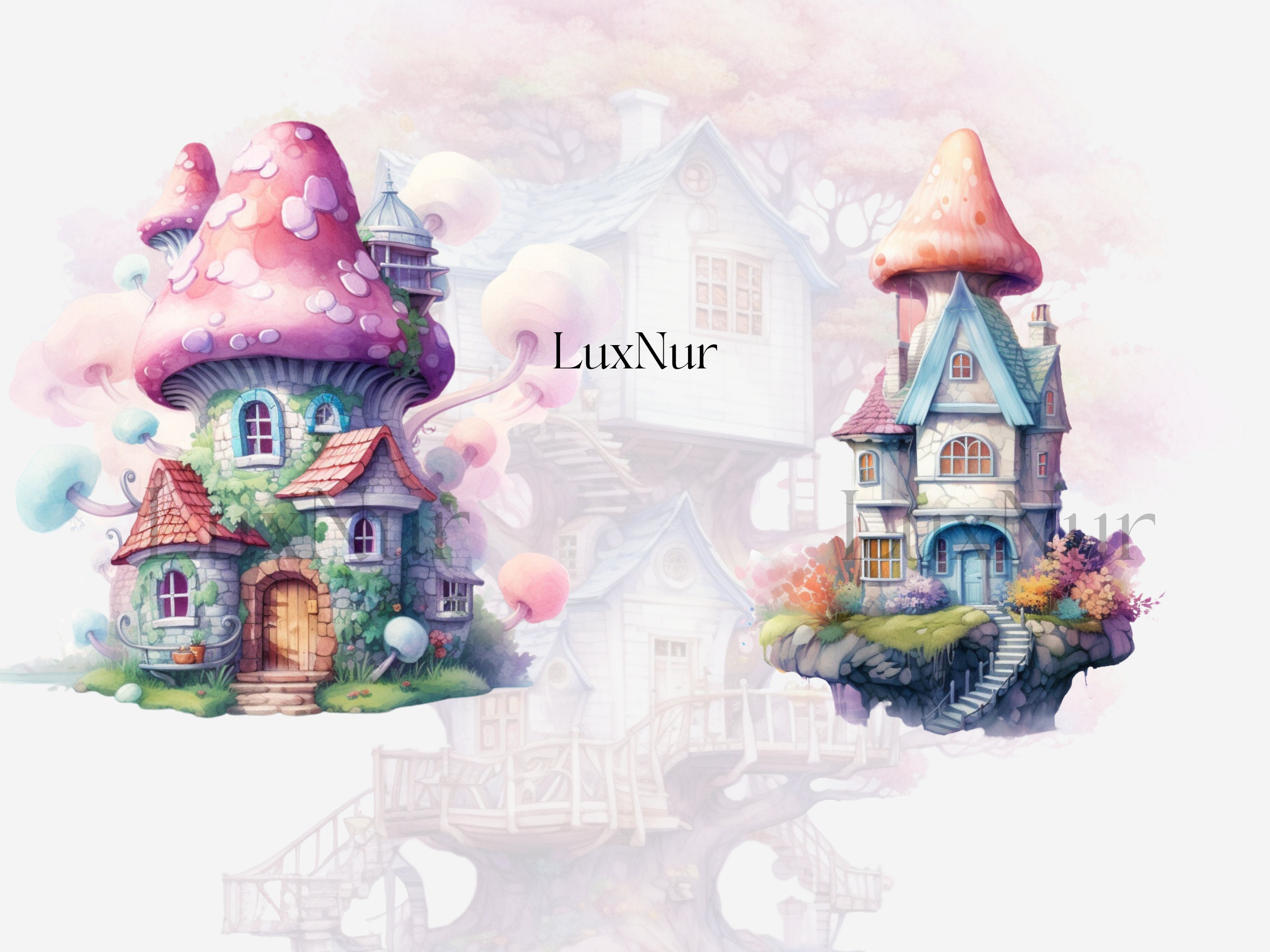 Watercolor Pastel Fairy House Clipart Png Printable Kids Art - Etsy