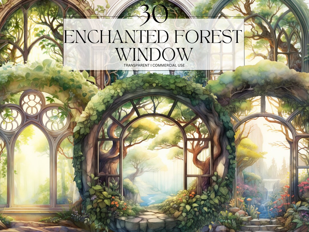 Watercolor Enchanted Forest Window Clipart, Printable Fantasy Magical ...