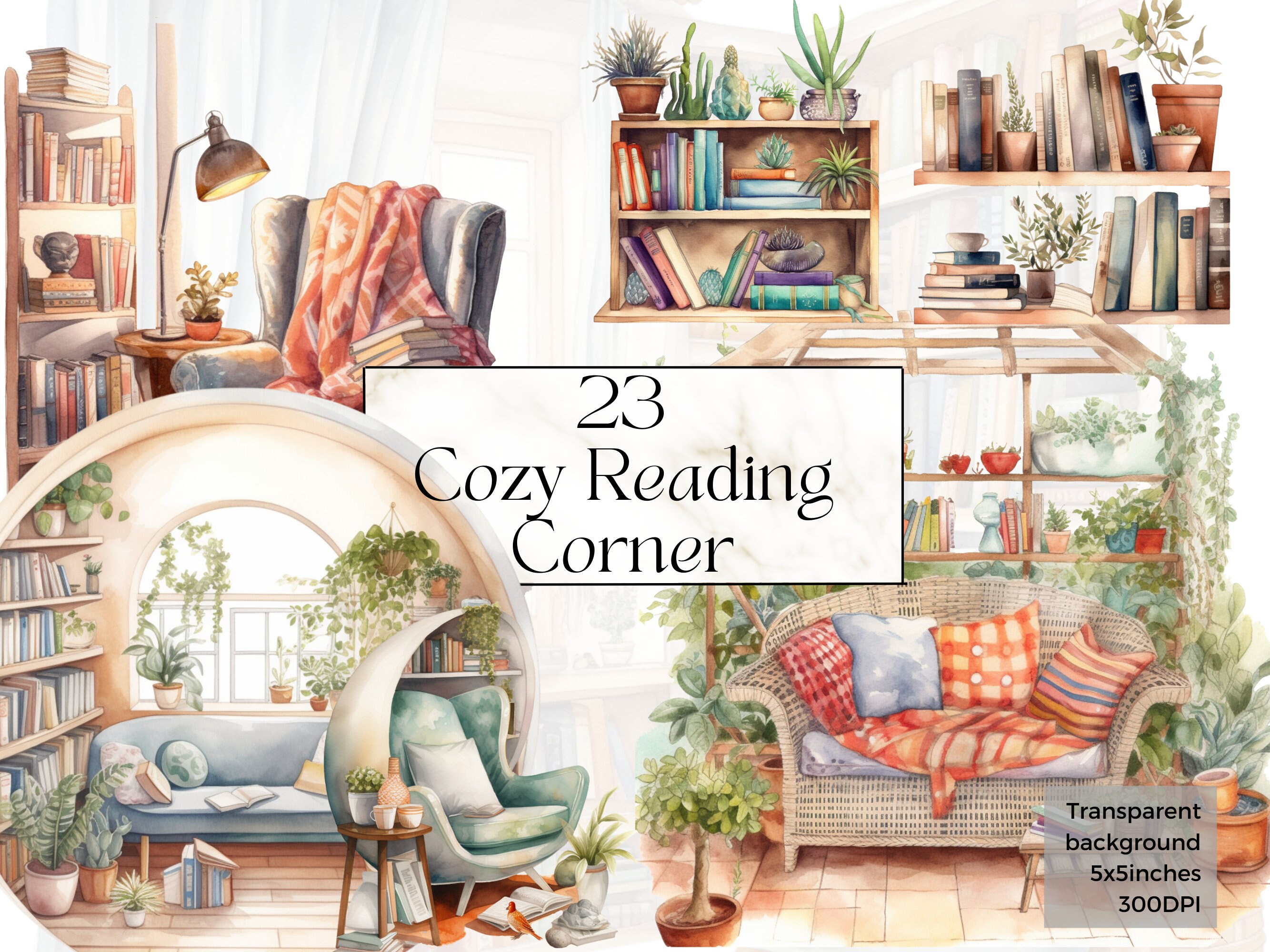 Watercolor Cozy Reading Corner Nook Png Clipart Printable - Etsy