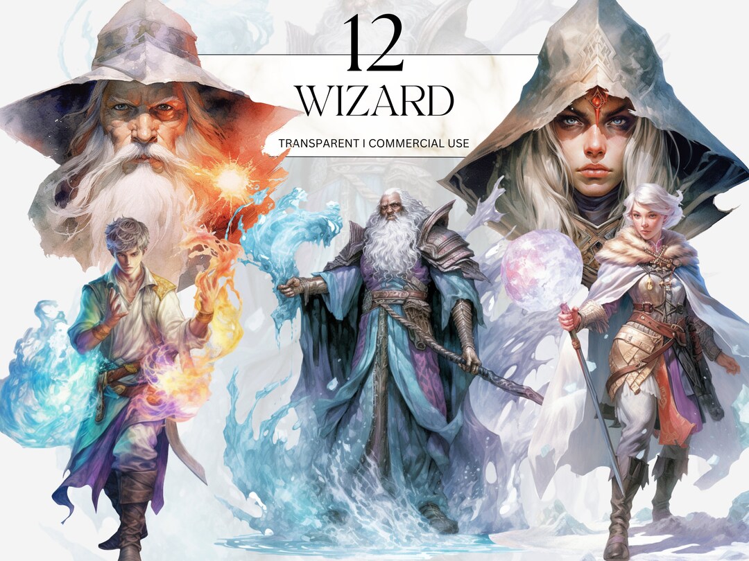 Watercolor Wizard Clipart Printable Dungeons and Dragons Dnd RPG Game ...