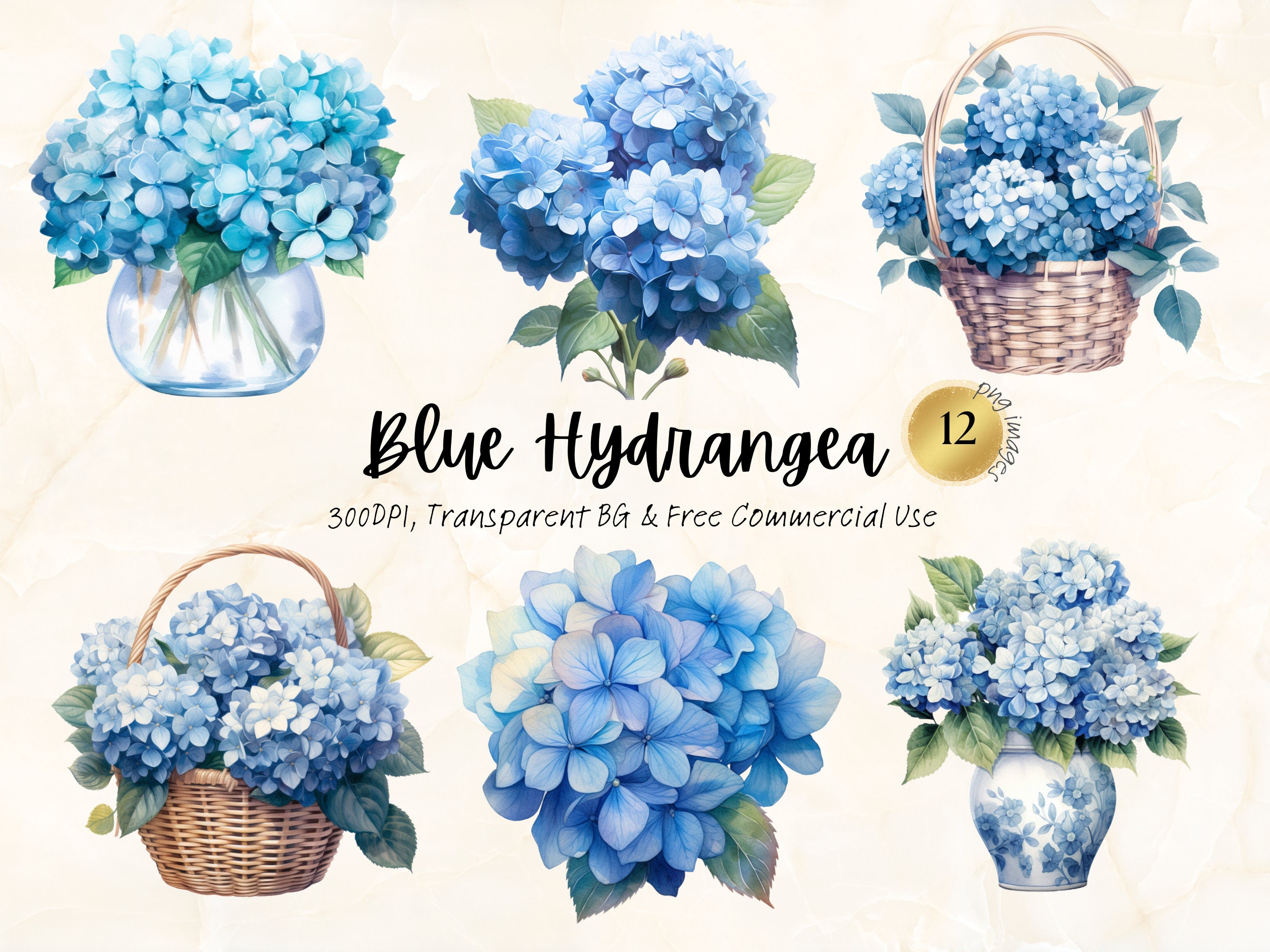 Watercolor Blue Hydrangea Clipart Printable Flower Dusty Blue - Etsy