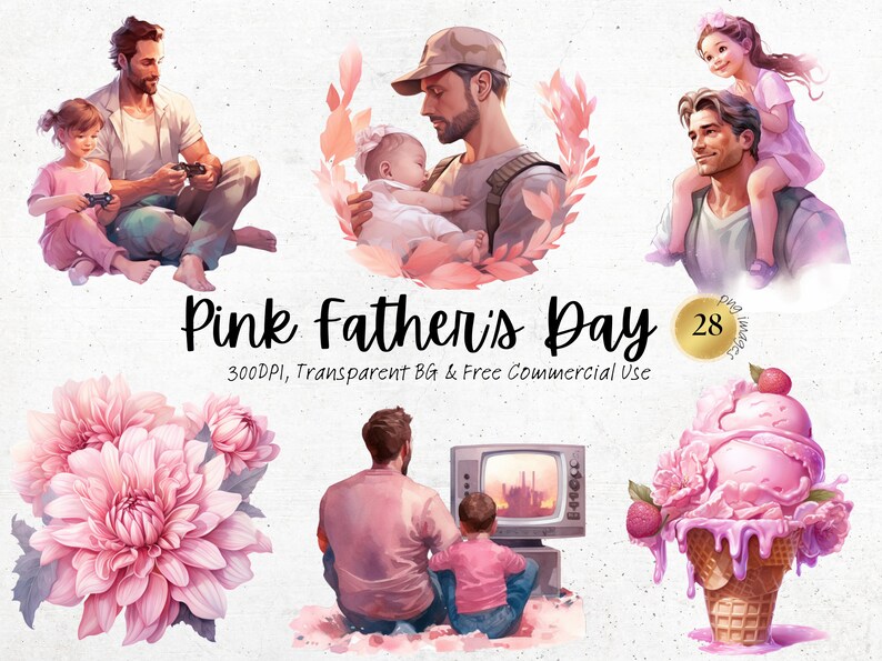 Watercolor Father's Day Clipart Printable Pink Dad Kids - Etsy