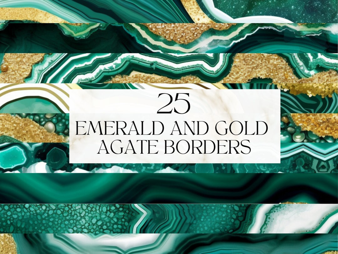 Watercolor Emerald Gold Agate Borders Clipart, Printable Abstract ...