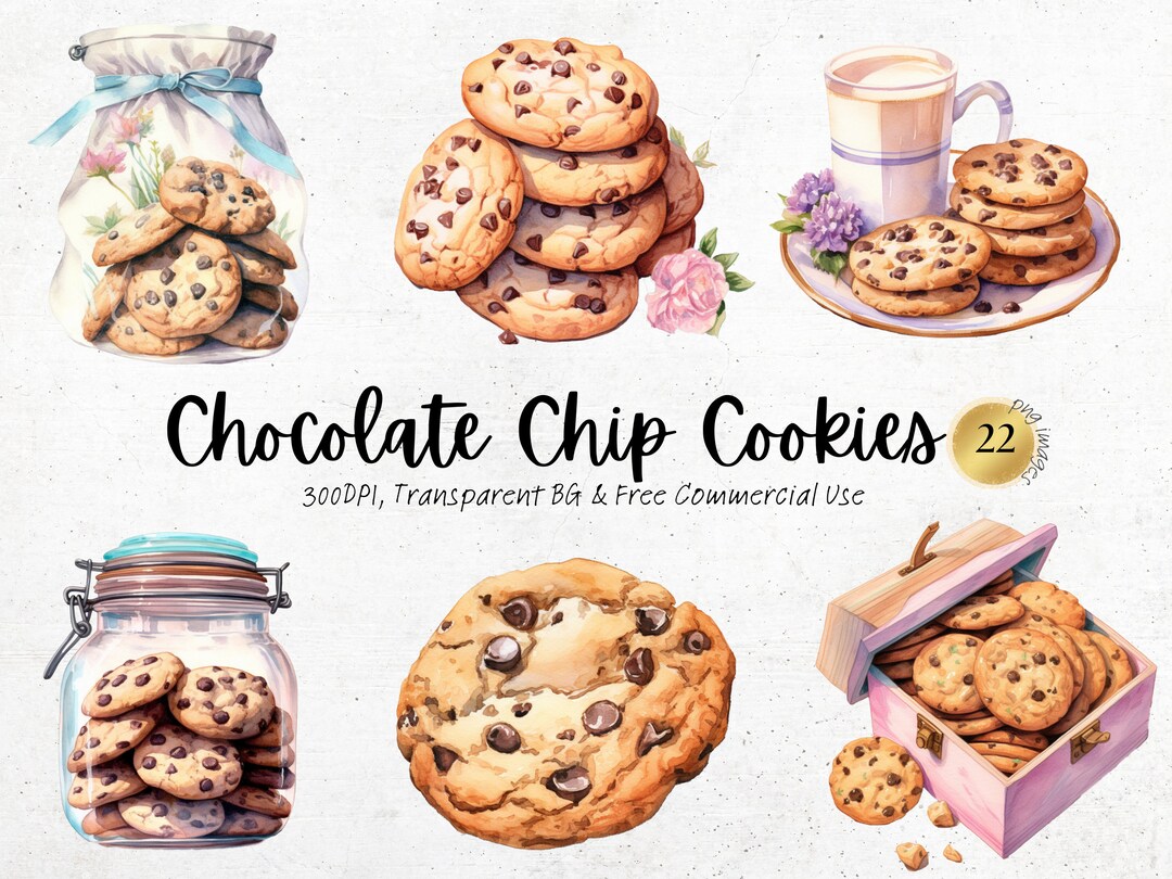 Watercolor Chocolate Chip Cookie Clipart, Printable Biscuit Dessert ...