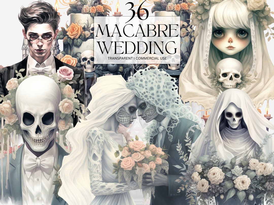 Watercolor Wedding Clipart, Printable Gothic Macabre Wedding Day Print ...