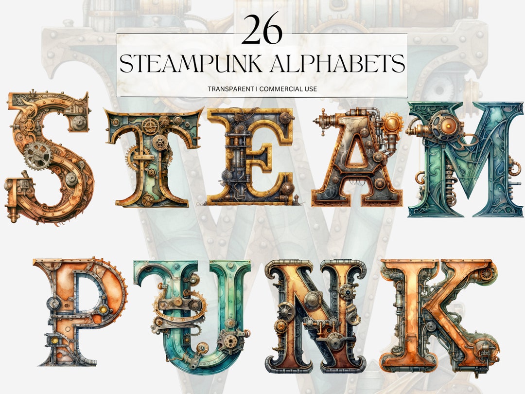 Watercolor Steampunk Alphabets Clipart, Printable Vintage Nautical ...