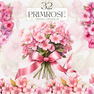 Watercolor Primrose Clipart, Printable Botanical Floral Ephemera Png ...