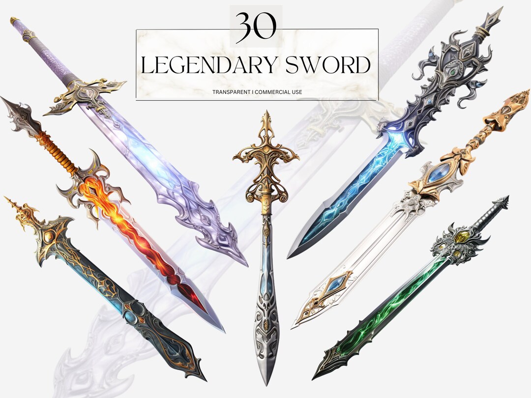 Watercolor Legendary Sword Clipart, Printable Enchanted Final Fantasy ...
