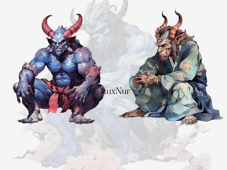 Watercolor Oni Clipart Printable Japanese Warrior Demon Png - Etsy