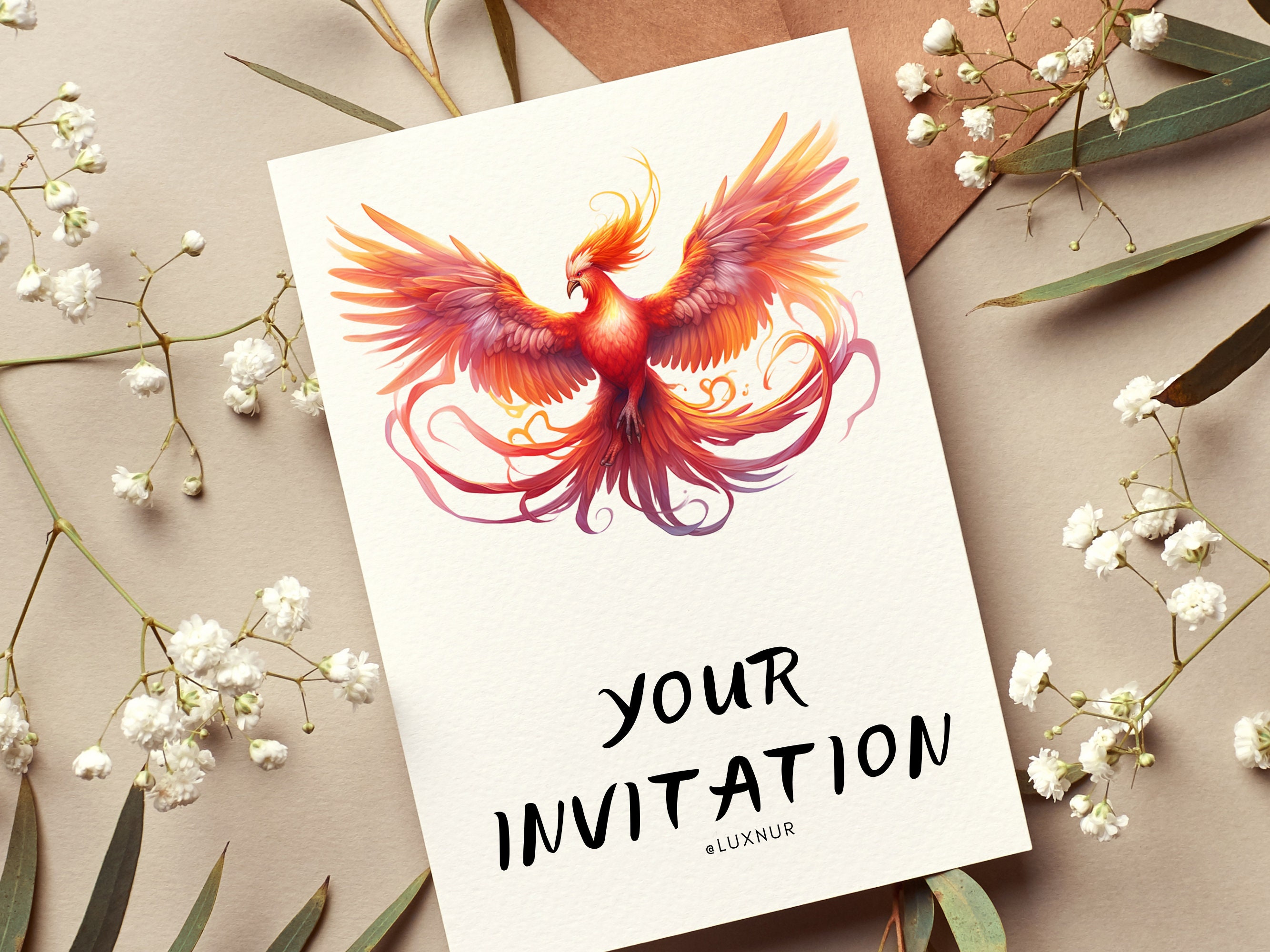 Watercolor Phoenix Clipart Printable Gold Red Blue Floral - Etsy UK