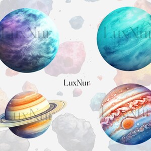 Solar System Clipart Printable, Watercolor Outer Space Png, Planets ...