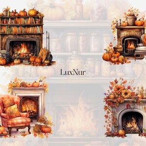 Watercolor Cozy Autumn Fireplace Clipart, Printable Botanical Chimney ...