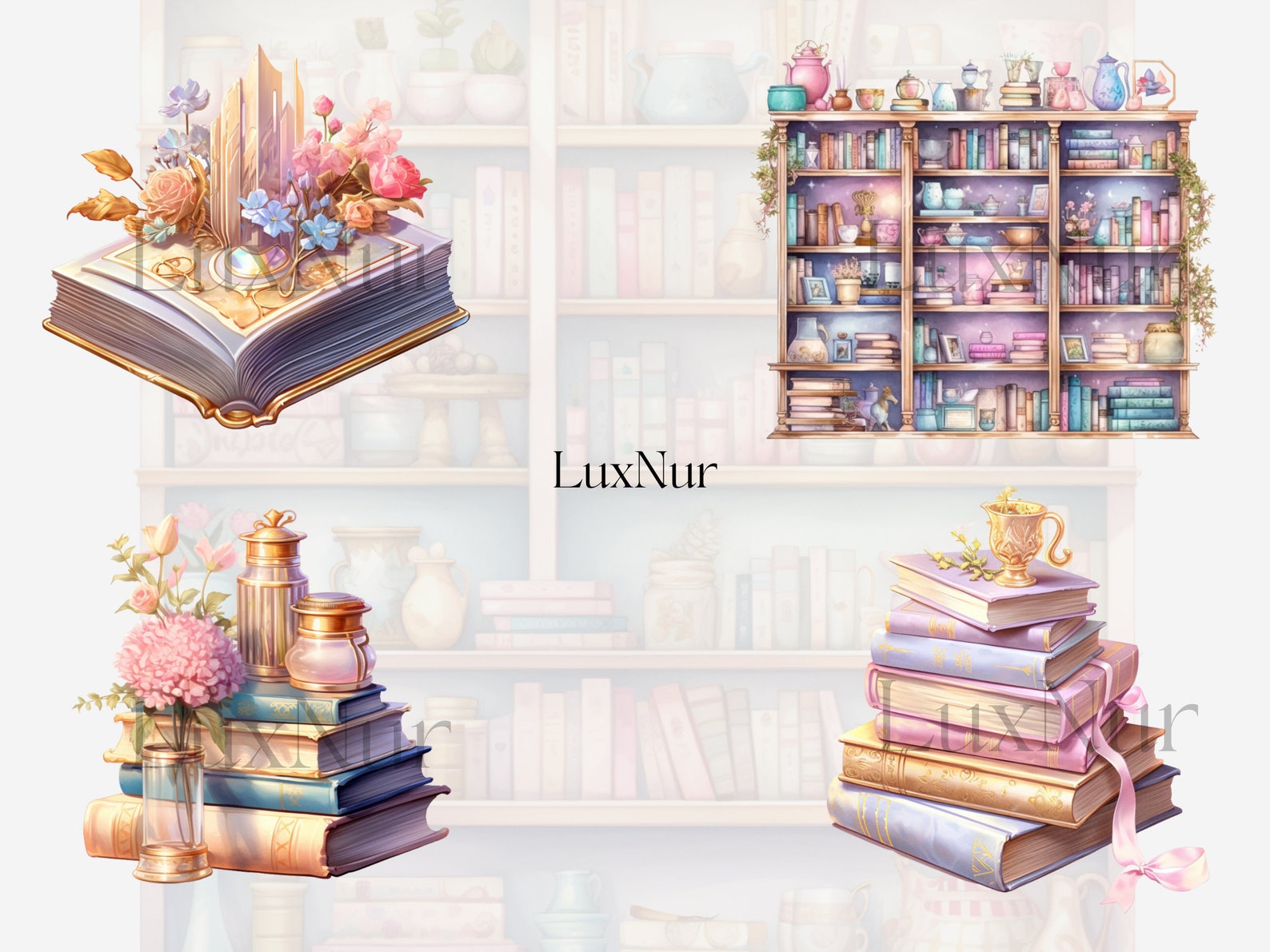 Watercolor Cottagecore Books Clipart Printable Cozy Reading - Etsy