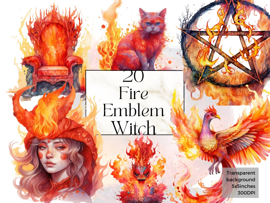 Watercolor Fire Emblem Witch Png Clipart, Printable Orange Witchcraft ...