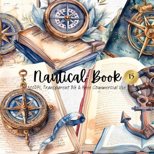 Watercolor Nautical Book Clipart, Printable Magical Maritime Png ...