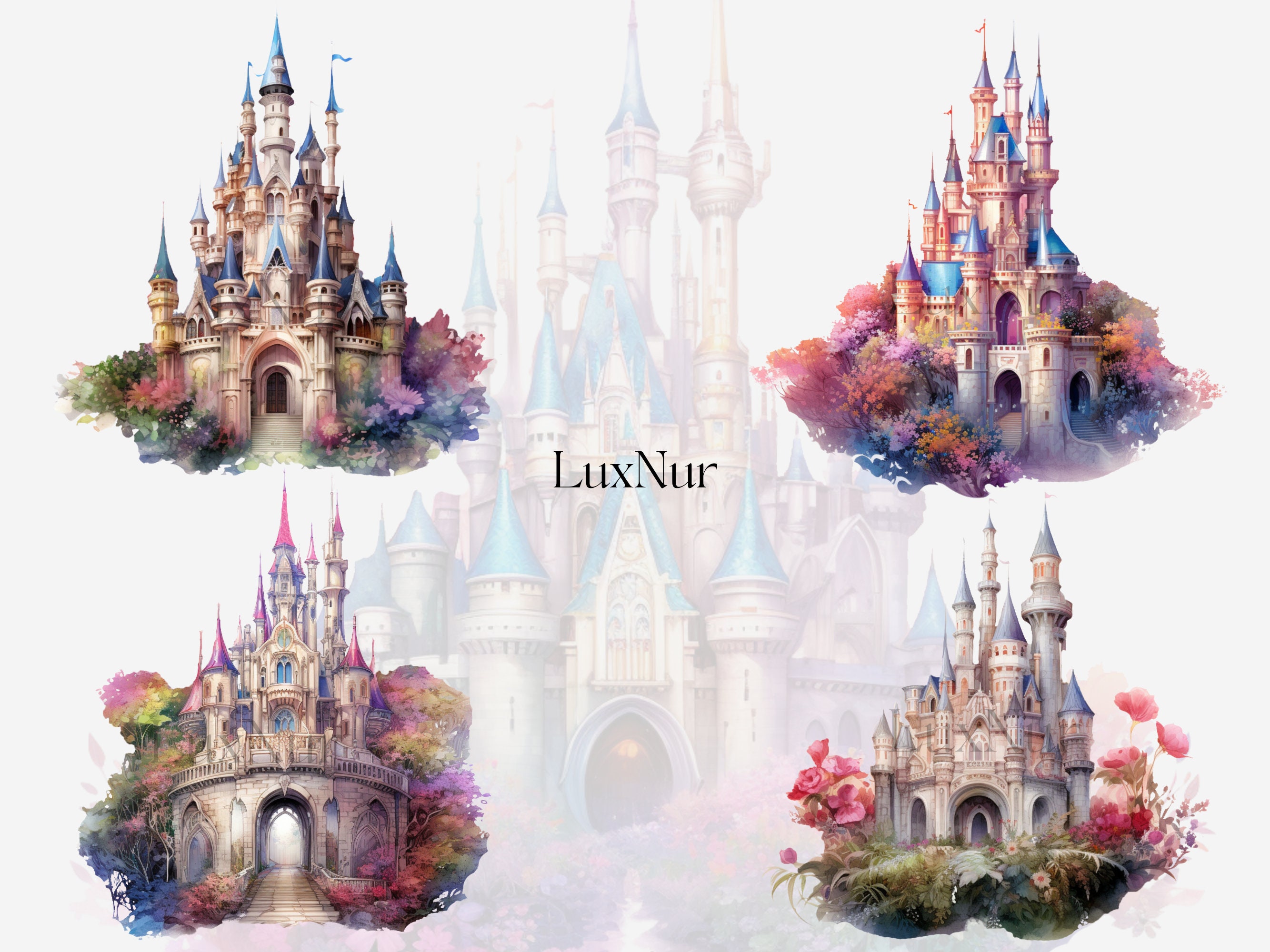 Watercolor Magical Castle Clipart Printable Fantasy Fairytale - Etsy