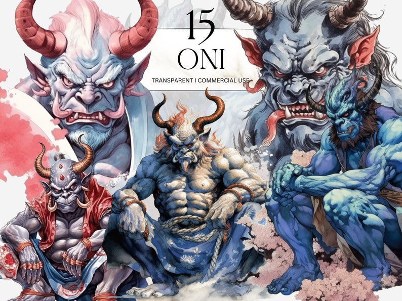 Watercolor Oni Clipart Printable Japanese Warrior Demon Png - Etsy