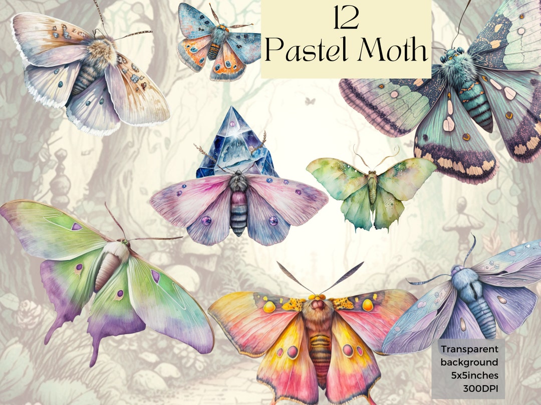 Watercolor Fantasy Pastel Moth Clipart, Printable Moth Png, Wiccan ...